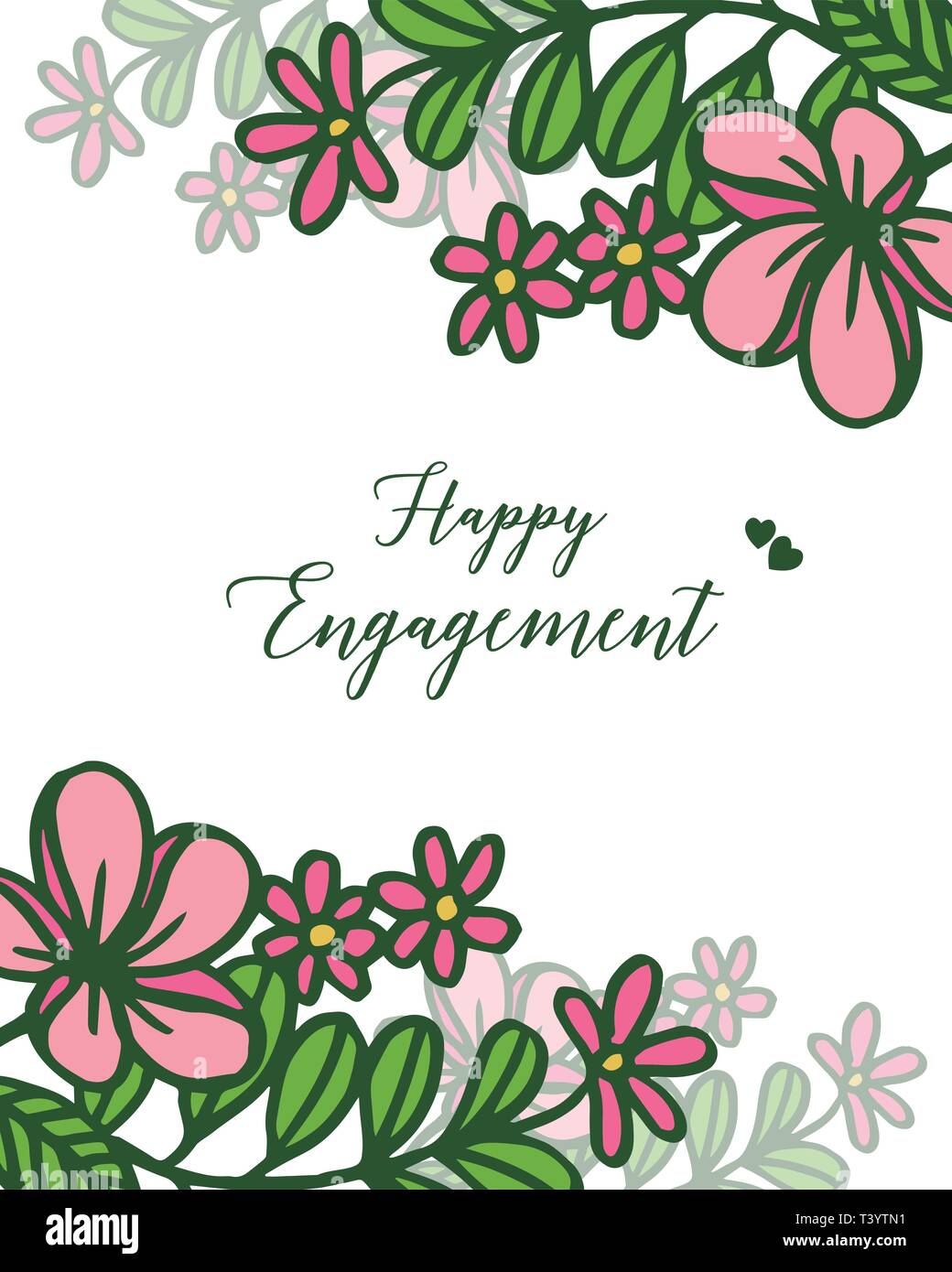 Vector illustration letter of happy engagement with wreath frame hand ...