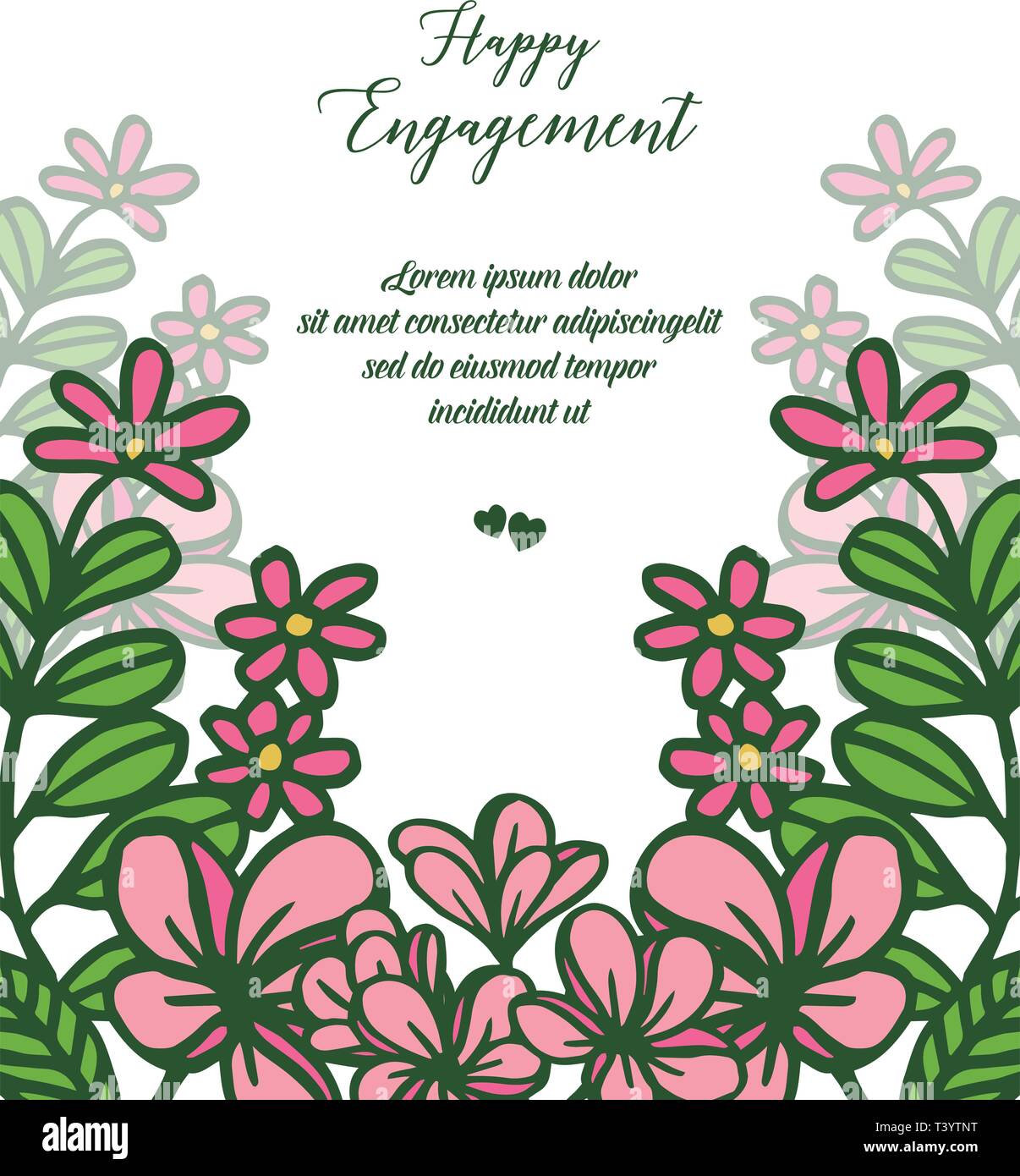 Vector illustration letter of happy engagement with wreath frame hand ...