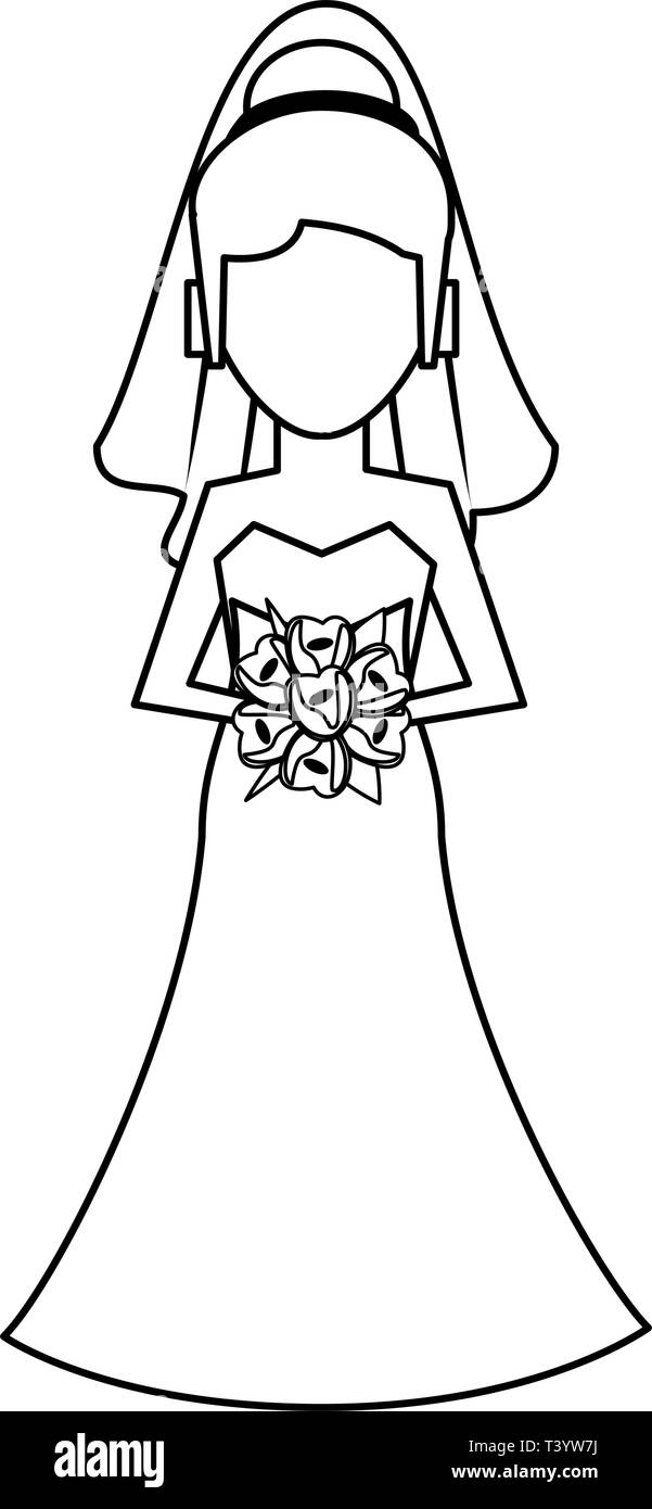 Wedding bride avatar cartoon in black and white Stock Vector Image ...