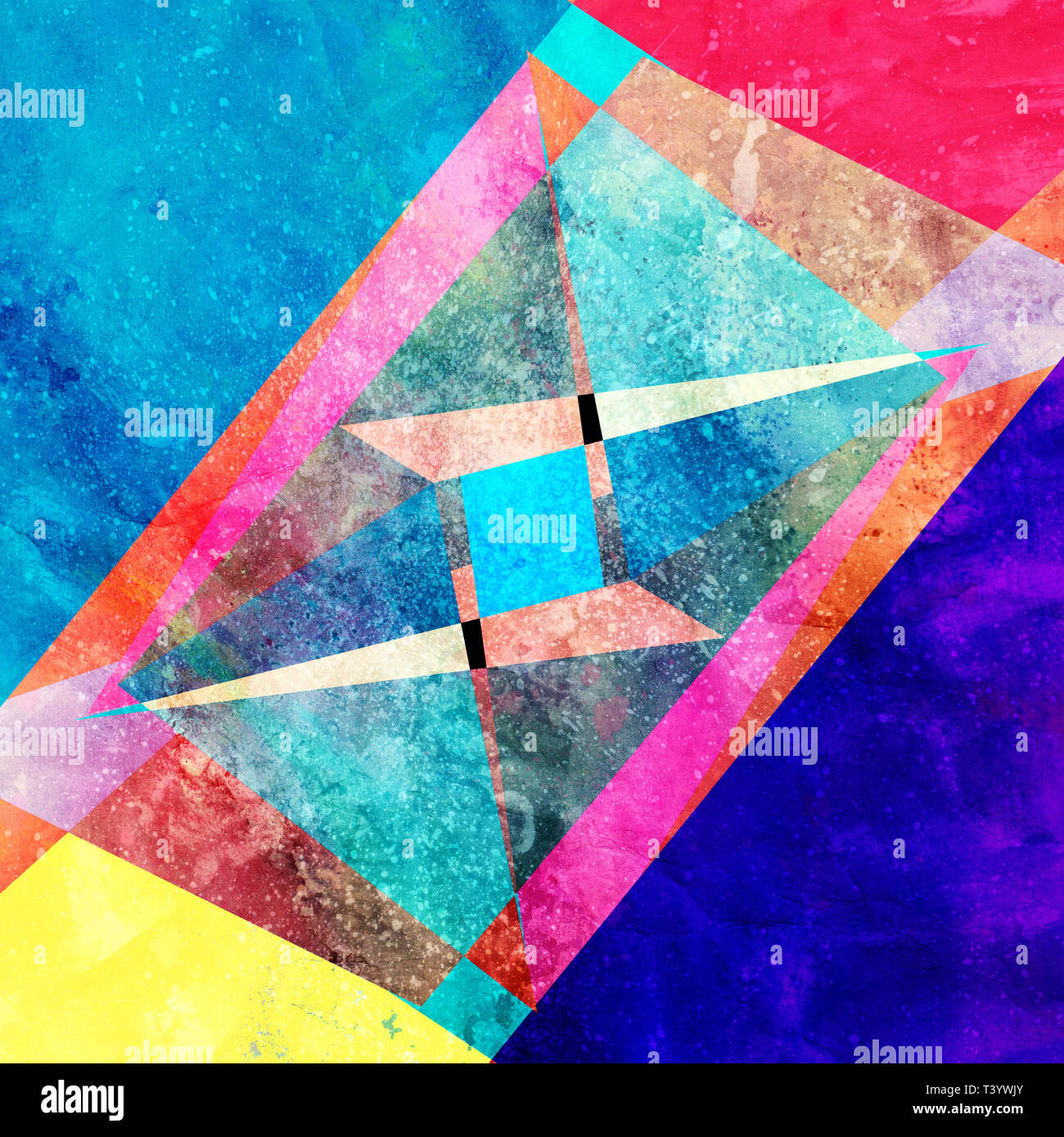Abstract watercolor background with geometric color objects and ...