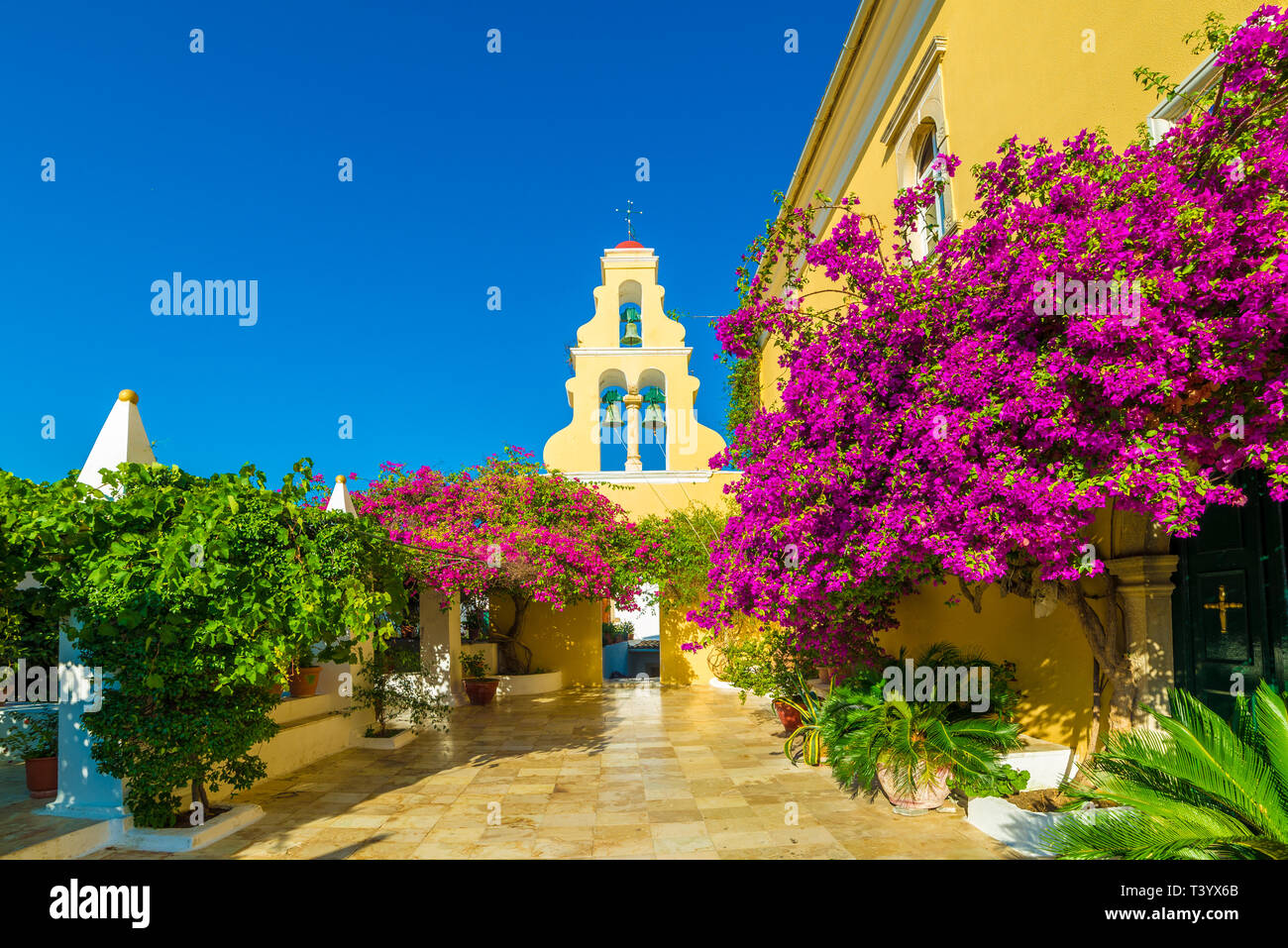 Theotokos Monastery, Paleokastritsa town, Corfu island, Greece Stock ...