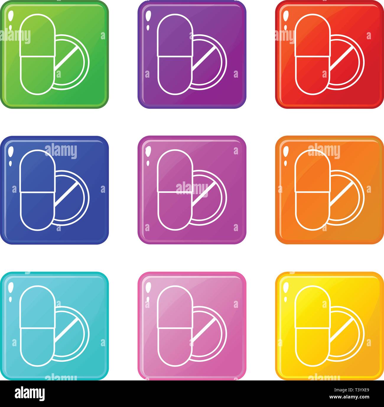 Pill and tablet icons set 9 color collection Stock Vector Image & Art ...