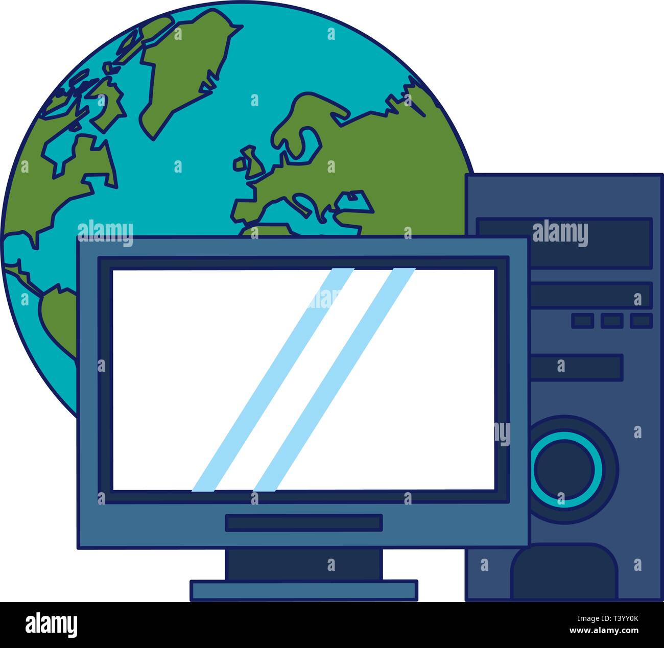 Computer and cpu internet connection blue lines Stock Vector Image ...