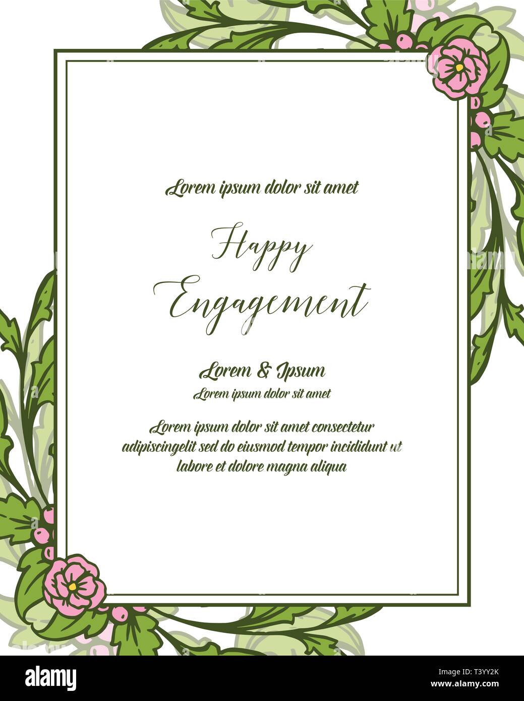 Vector illustration lettering of happy engagement for design floral ...
