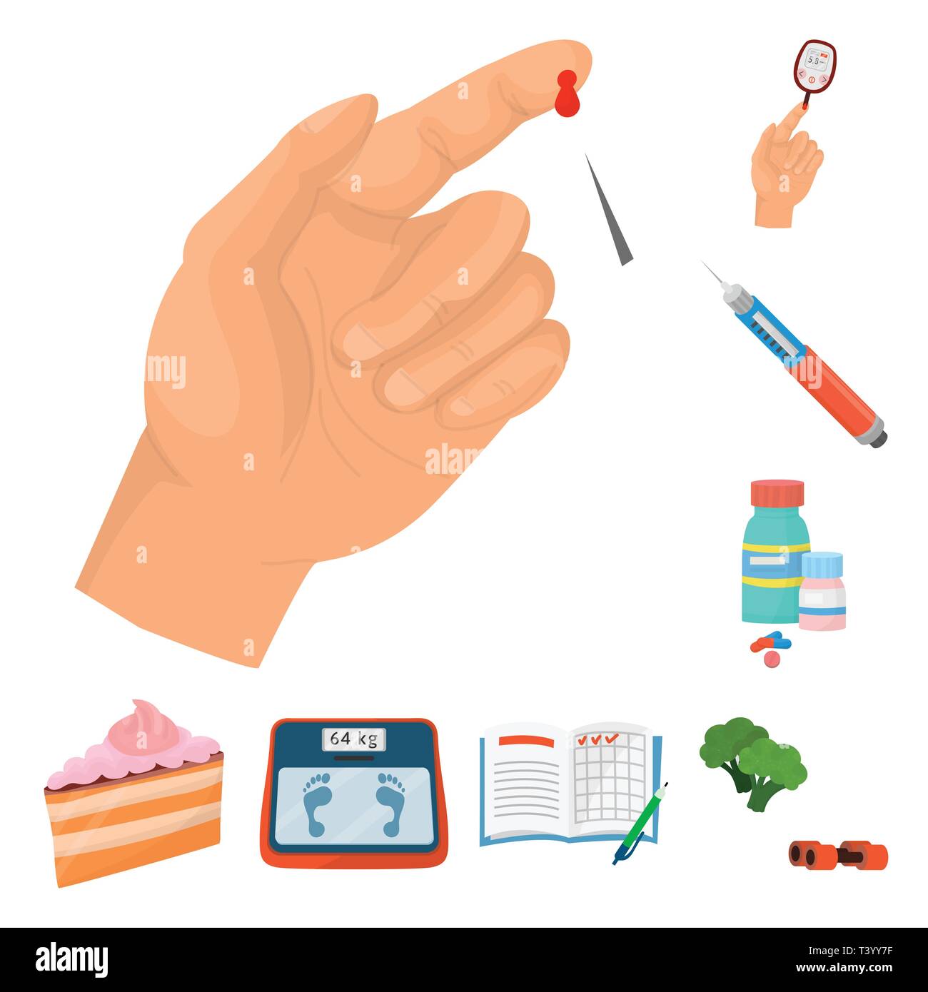 analysis,glucometer,insulin,bottle,piece,Libra,notepad,broccoli,blood ...