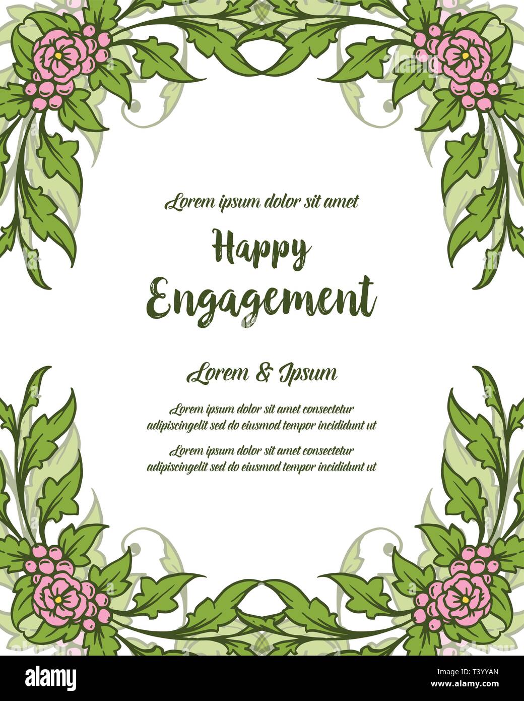 Vector illustration lettering of happy engagement for design floral ...