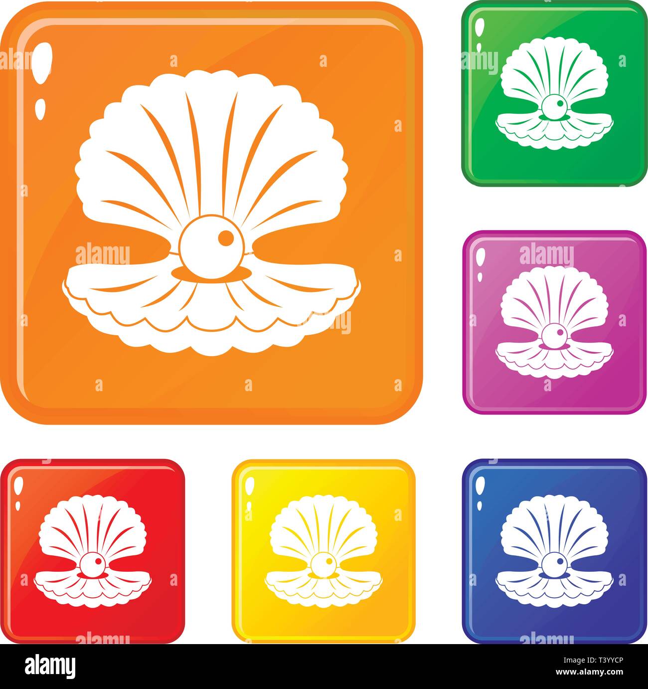 Pearl in a shell icons set vector color Stock Vector Image & Art - Alamy