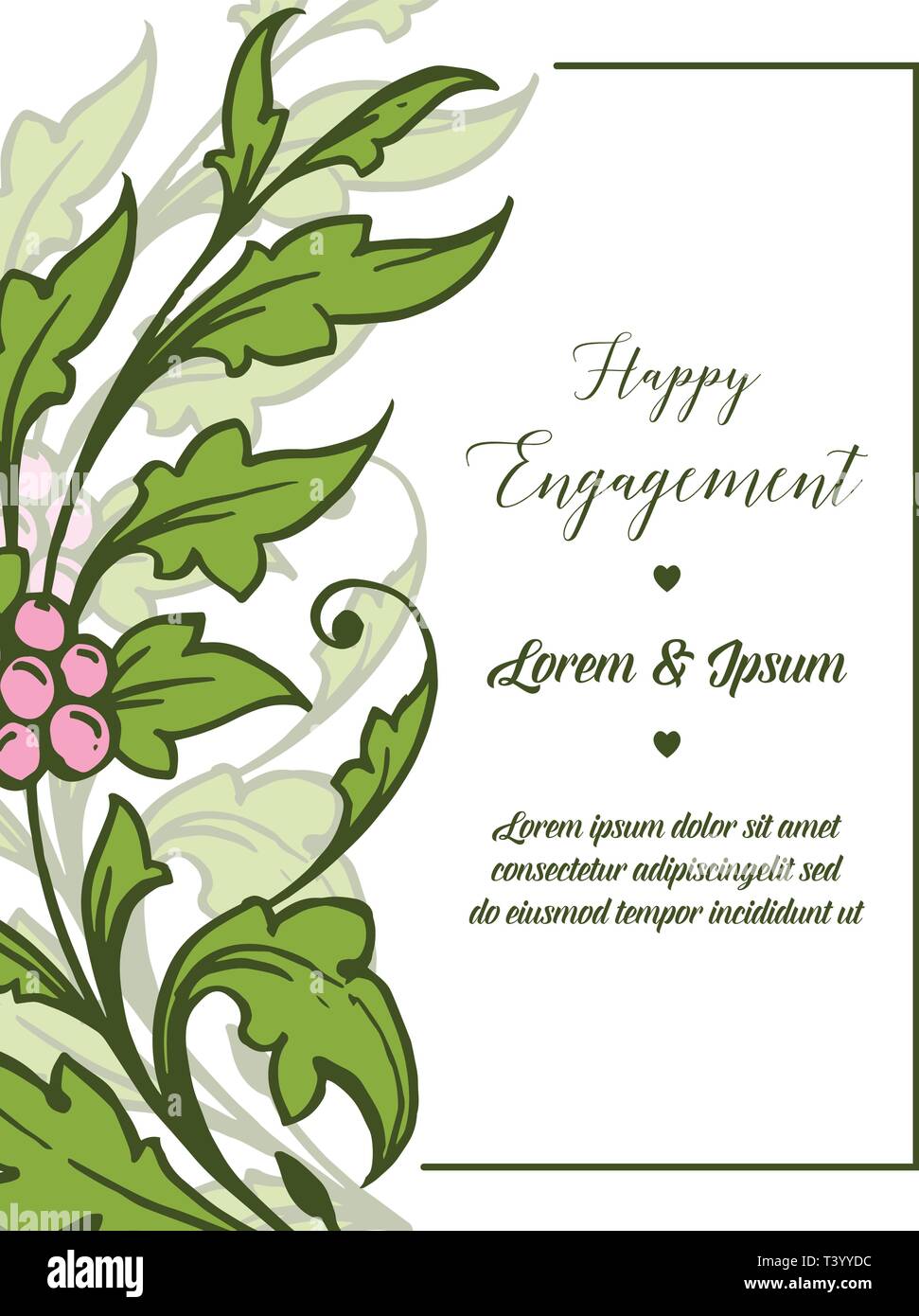 Vector illustration lettering of happy engagement for design floral ...
