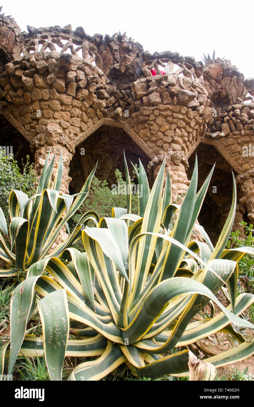 Rocks built columns, Park Guel, gardens by catalan architect Antoni ...