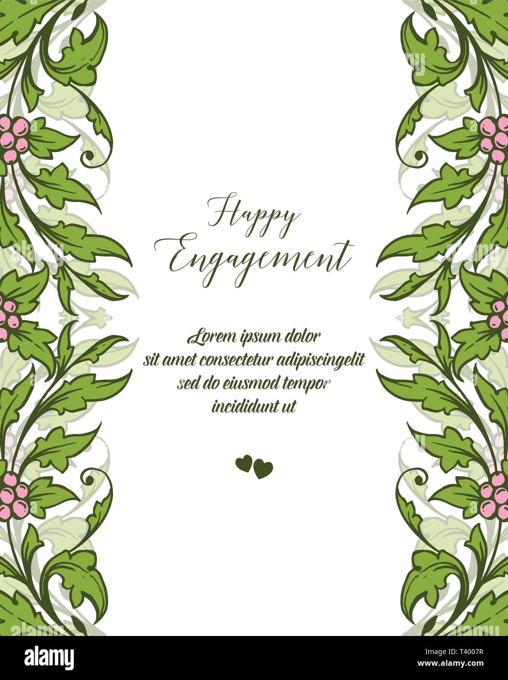 Vector illustration lettering of happy engagement with ornate of floral ...
