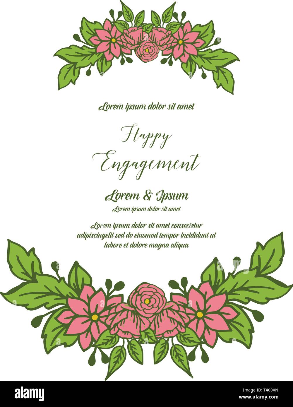 Vector illustration floral frame design for writing happy engagement ...