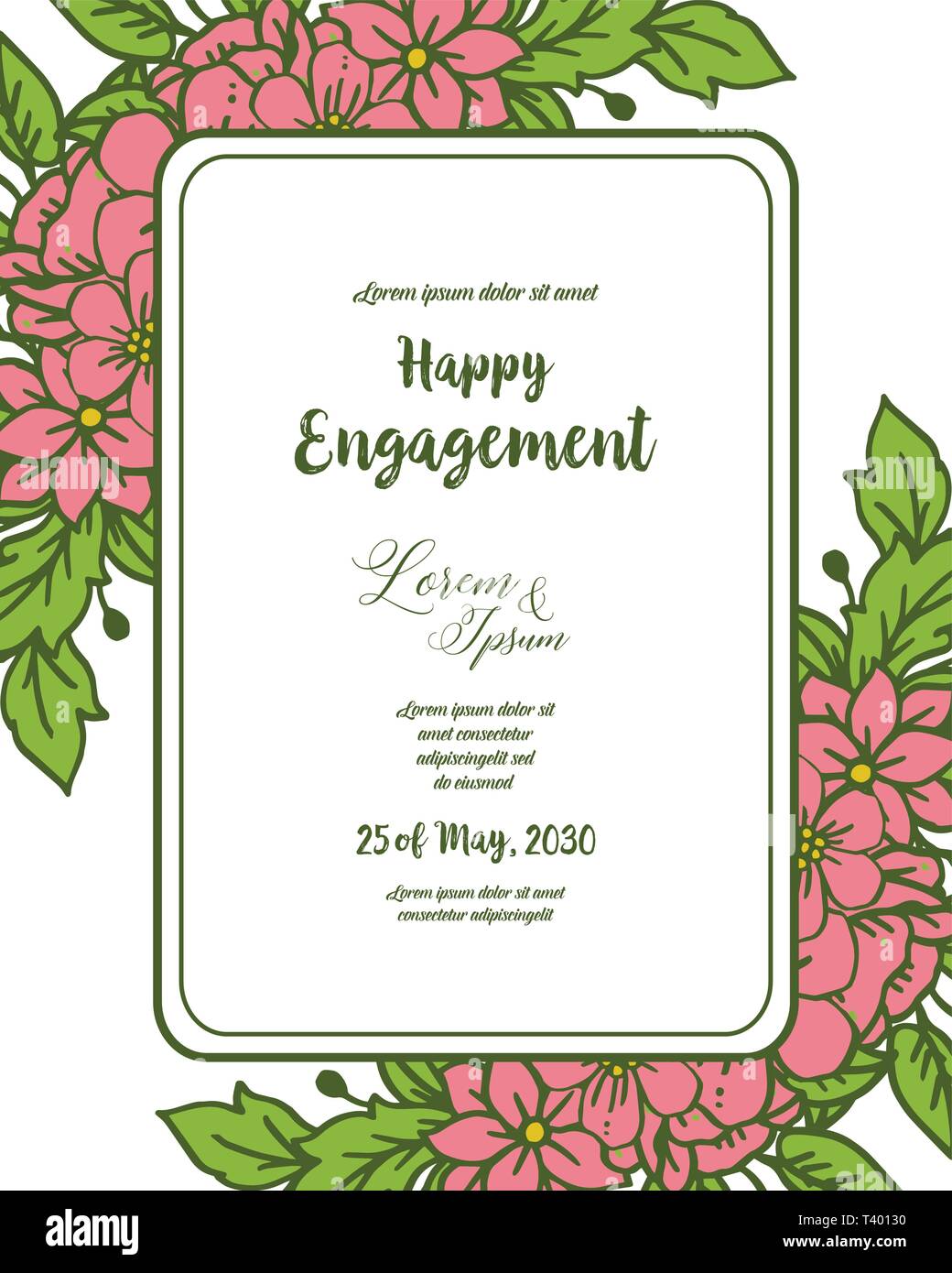 Vector illustration floral frame design for writing happy engagement ...