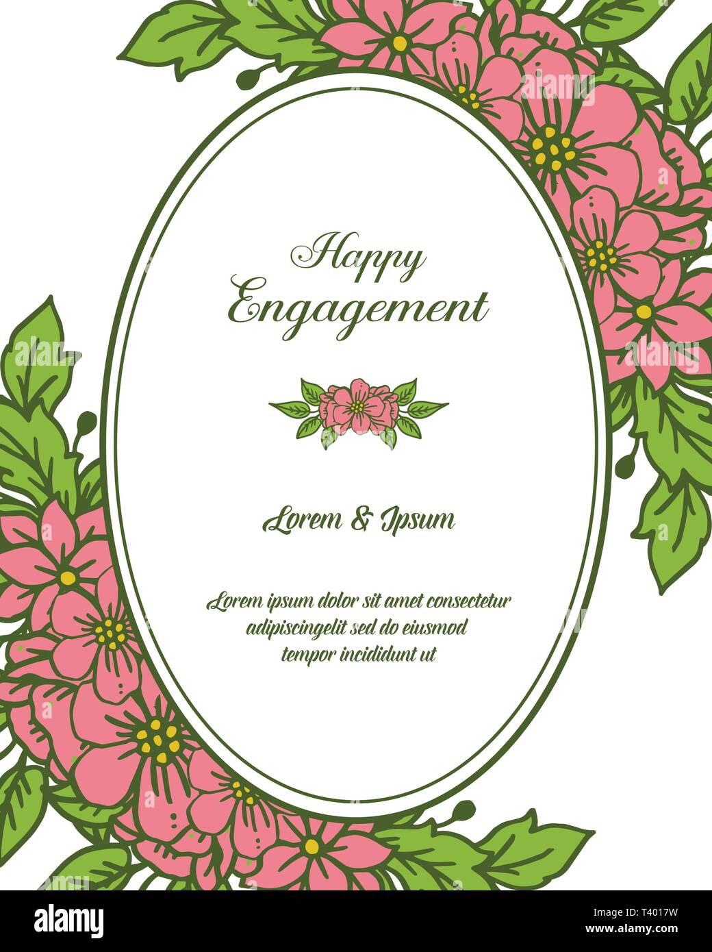 Vector illustration floral frame design for writing happy engagement ...