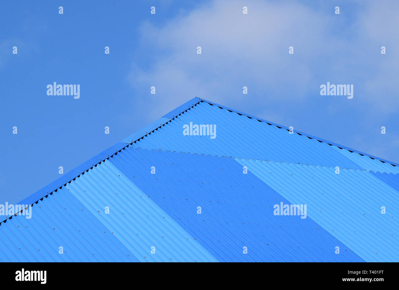 Blue roof metal sheets. Modern types of roofing materials Stock Photo ...