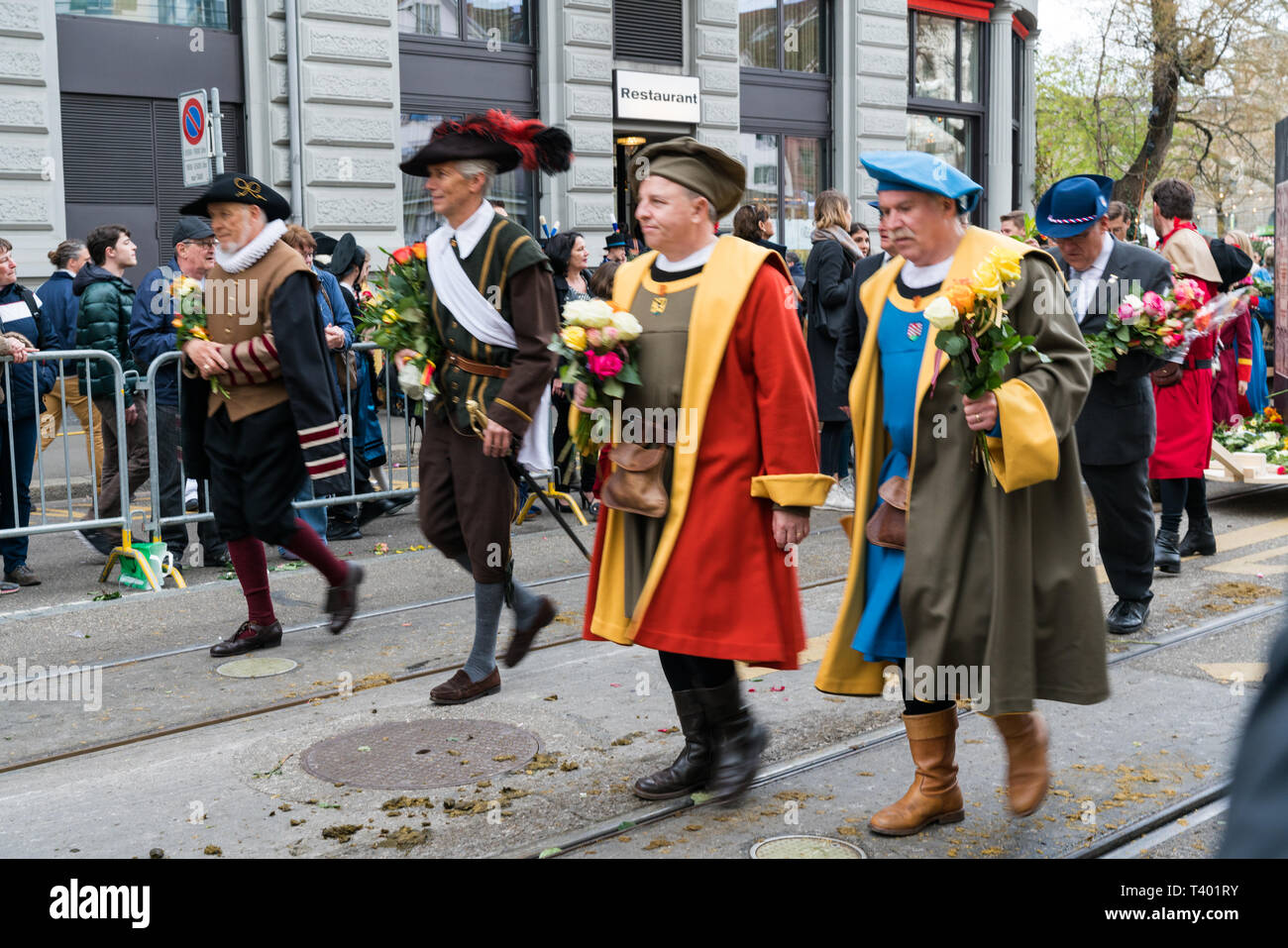 Zurich, ZH / Switzerland - April 8, 2019: procession of traditional ...
