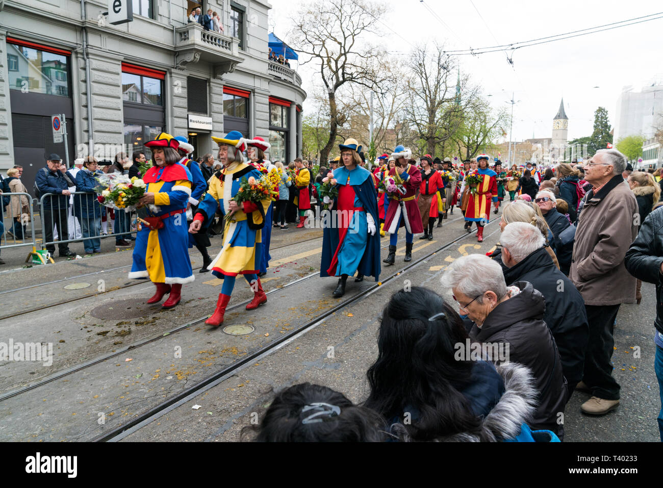 Zurich, ZH / Switzerland - April 8, 2019: procession of traditional ...