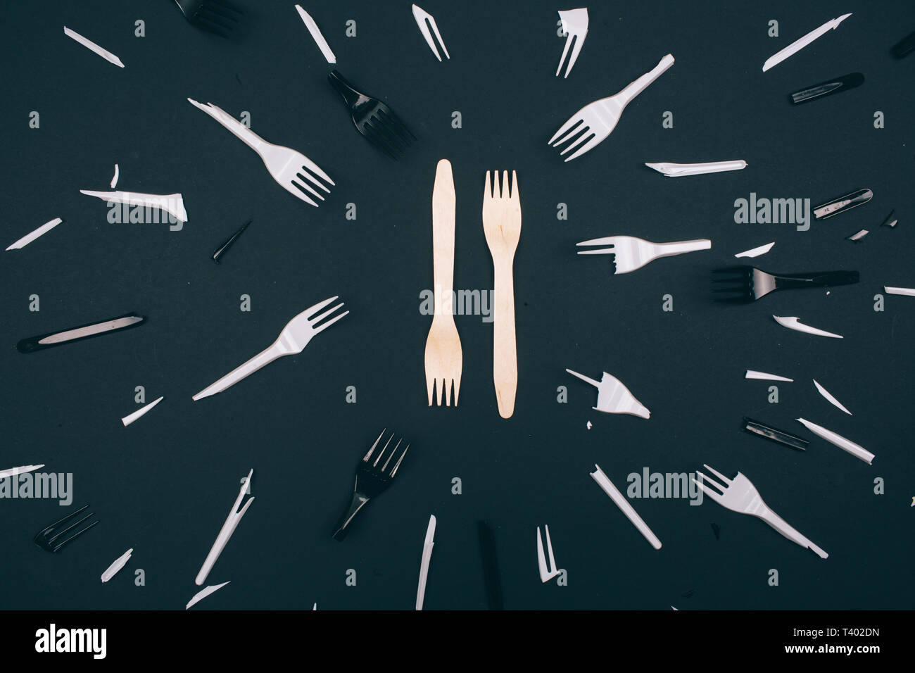 Plastic free. Zero waste concept. Eco-friendly unbroken forks in the ...