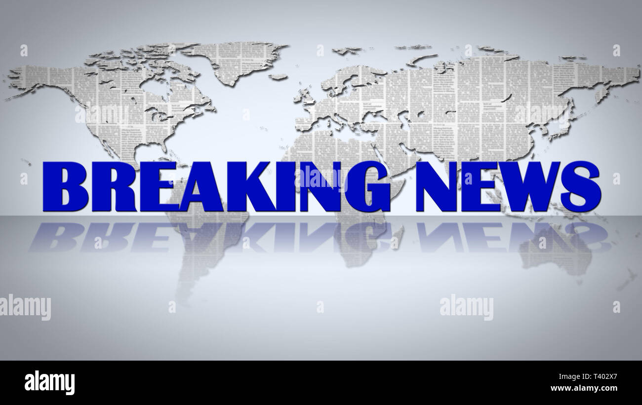 Breaking News - world map background - 3d Illustration Stock Photo - Alamy