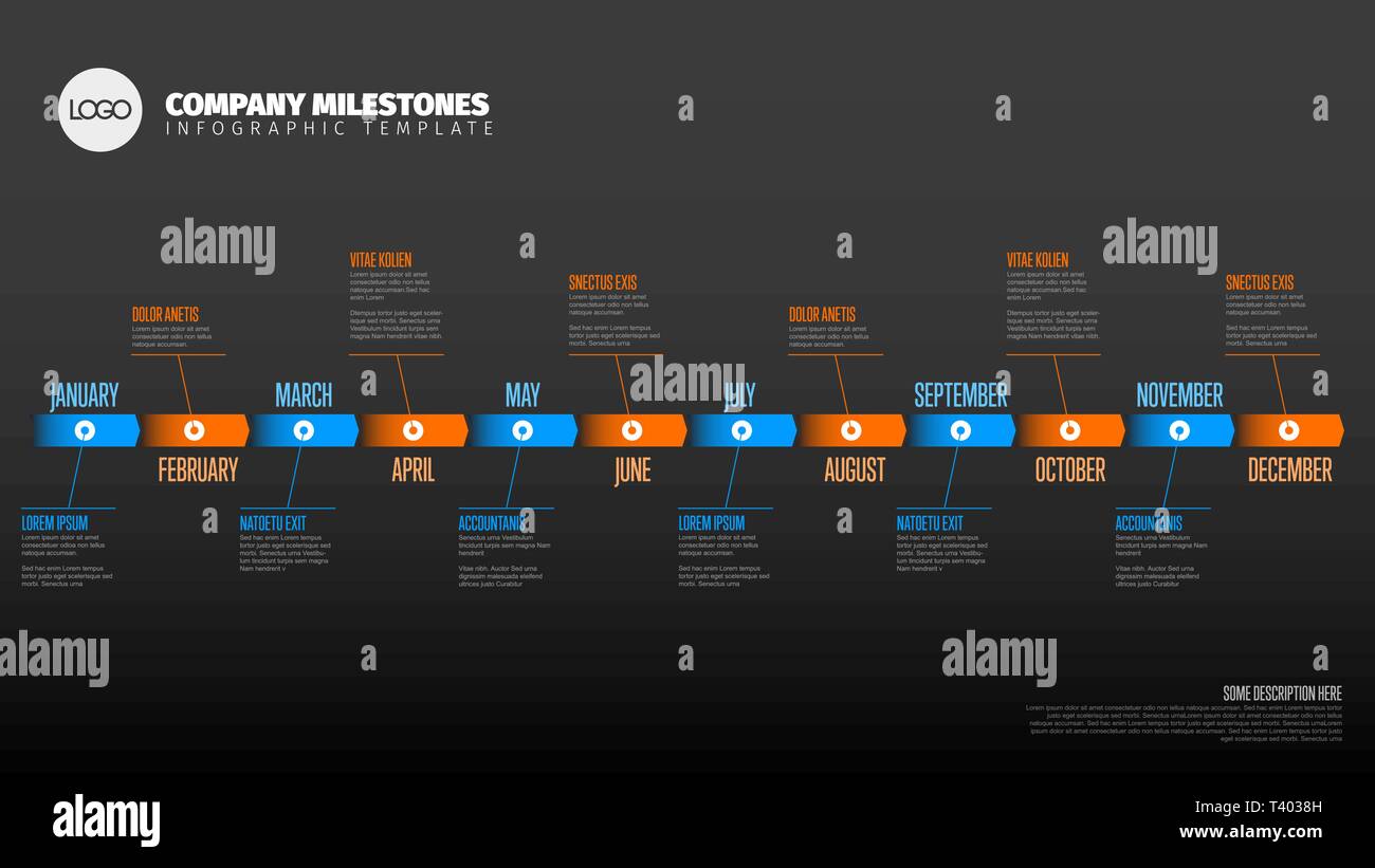 Full year timeline template with all months on a horizontal time line ...