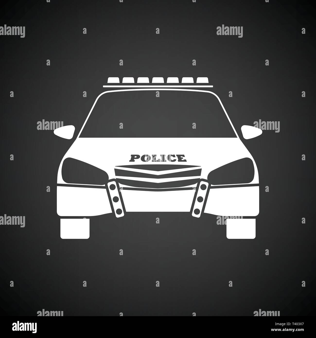 Police icon front view. Black background with white. Vector ...