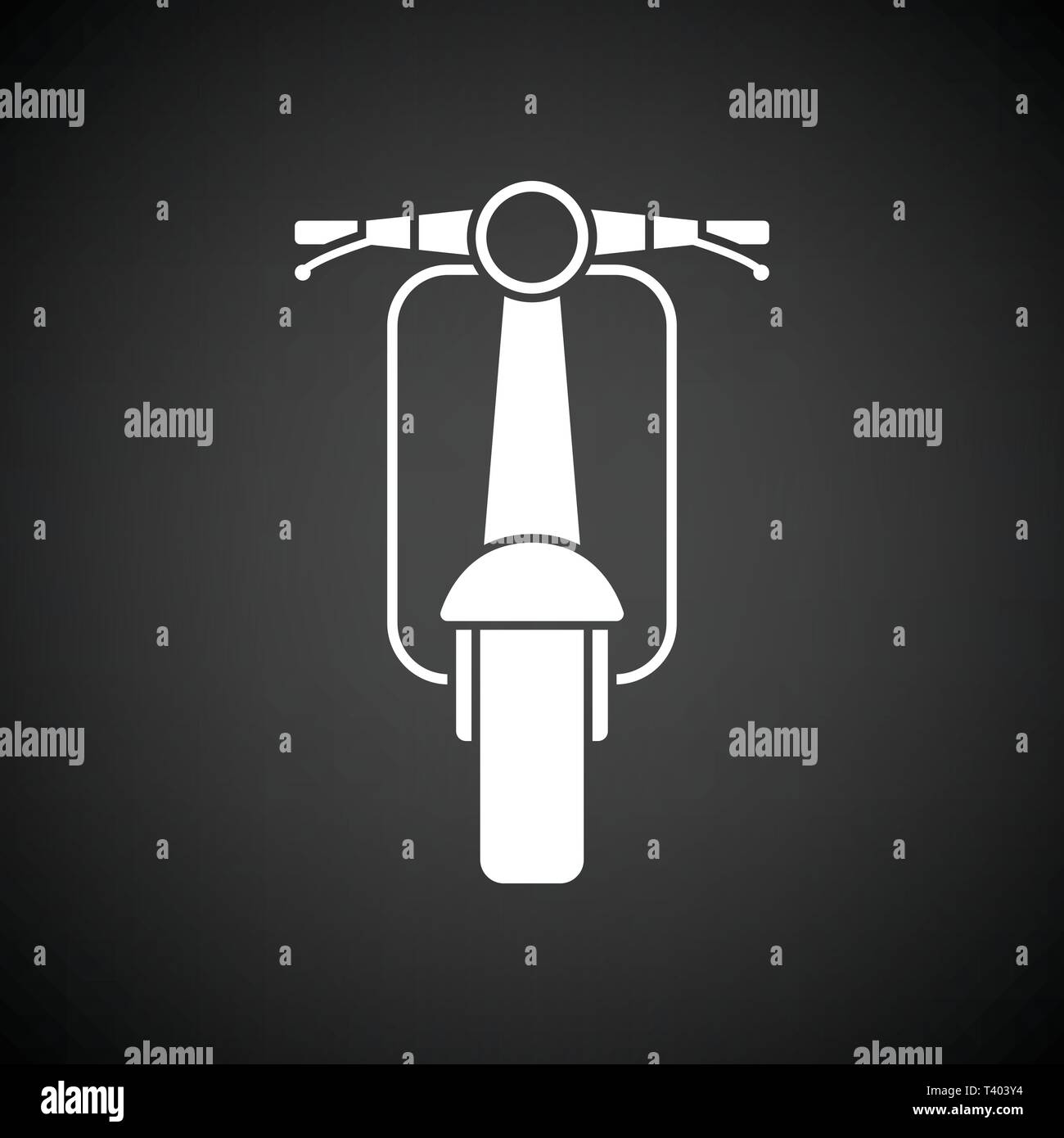 Scooter icon front view. Black background with white. Vector ...