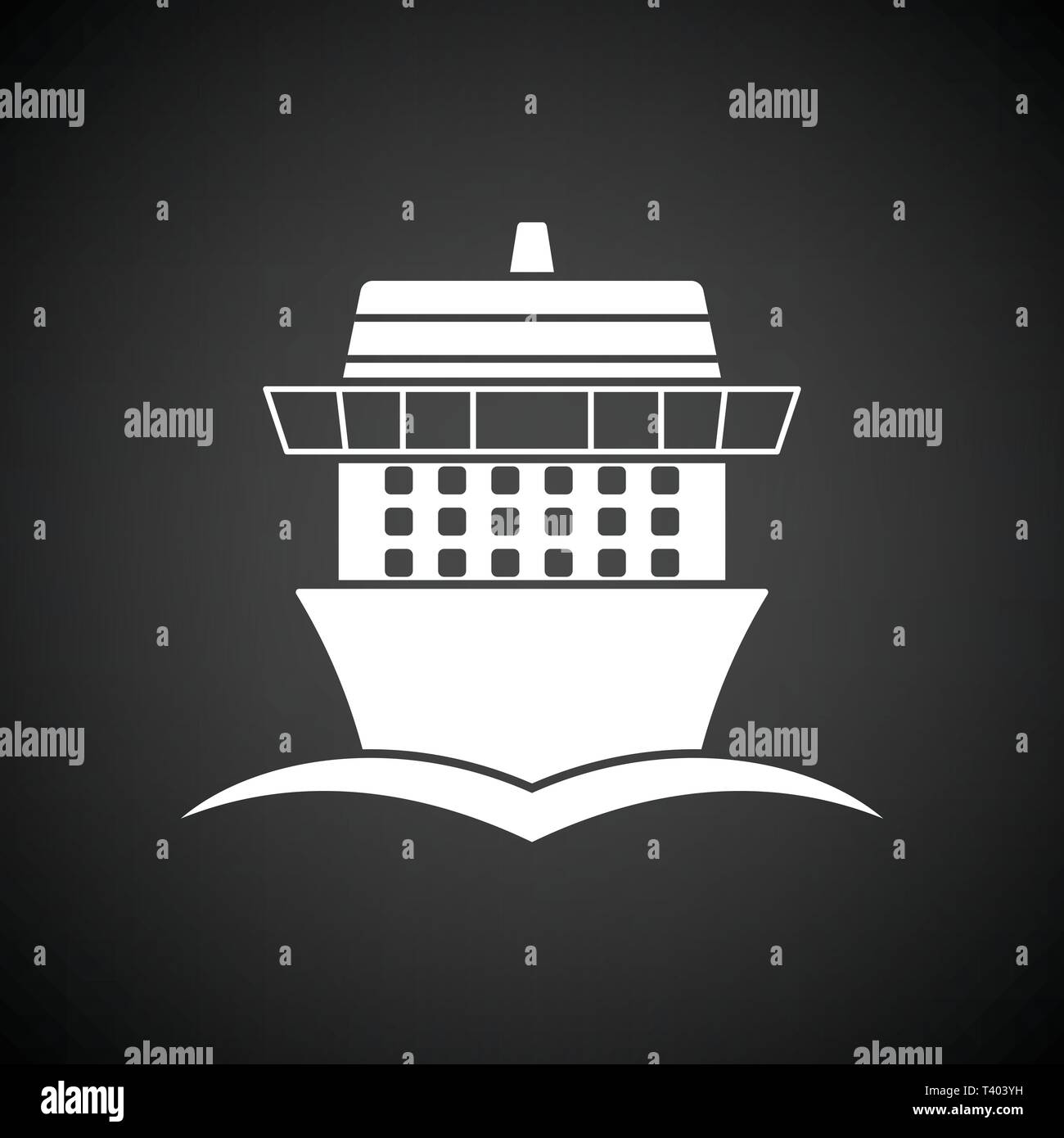 Cruise liner icon front view. Black background with white. Vector ...