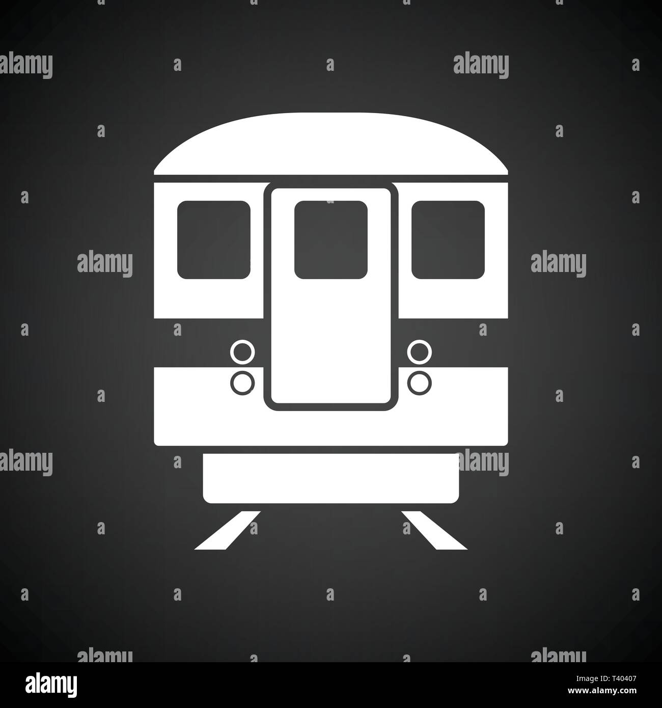 Subway train icon front view. Black background with white. Vector ...