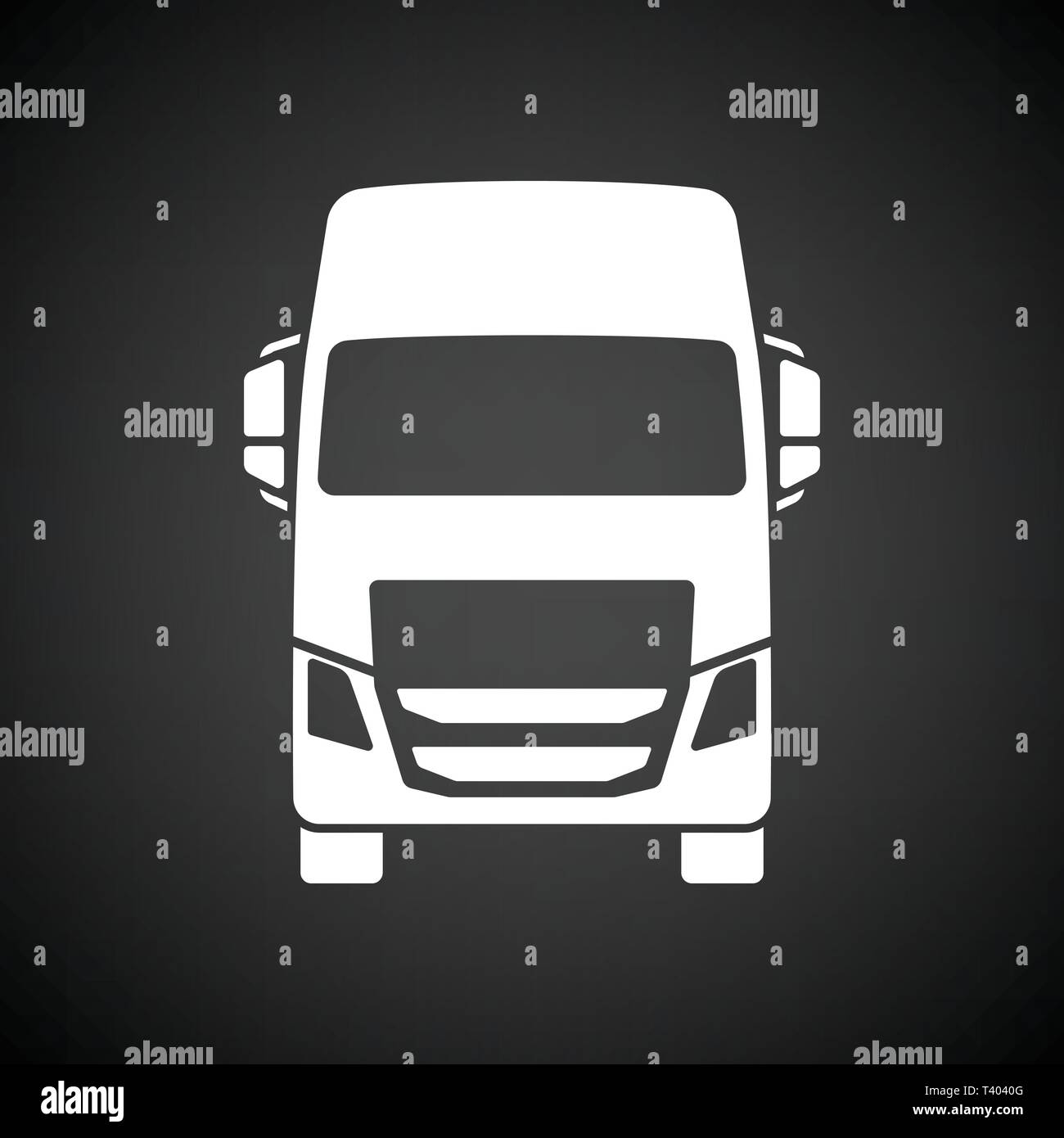 Truck icon front view. Black background with white. Vector illustration ...