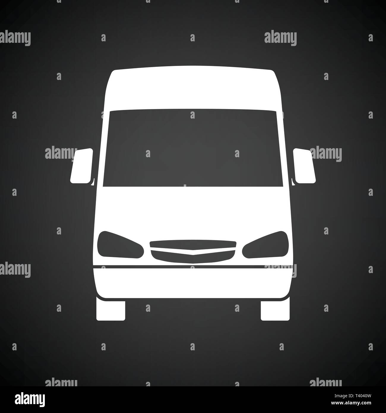 Van icon front view. Black background with white. Vector illustration ...