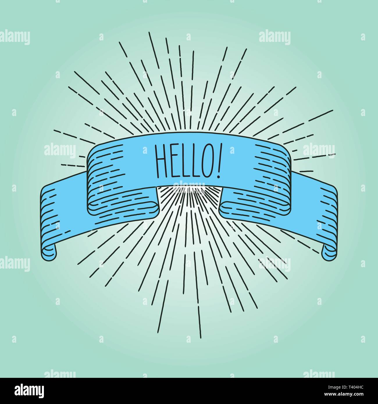 Hello banner. Ribbon banner welcoming card in vintage look with word ...