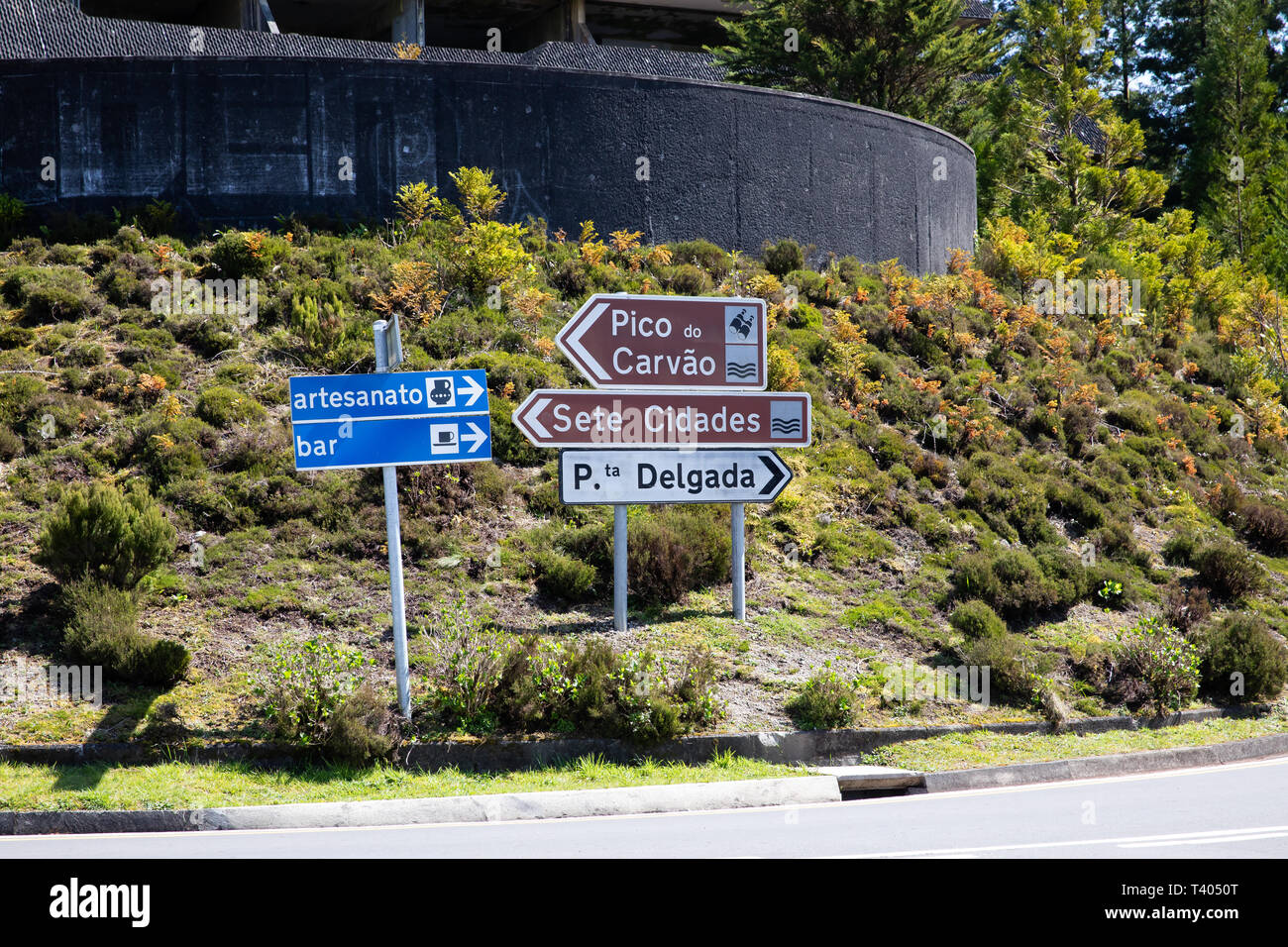 Road signs on Sao Miguel in The Azores Stock Photo - Alamy