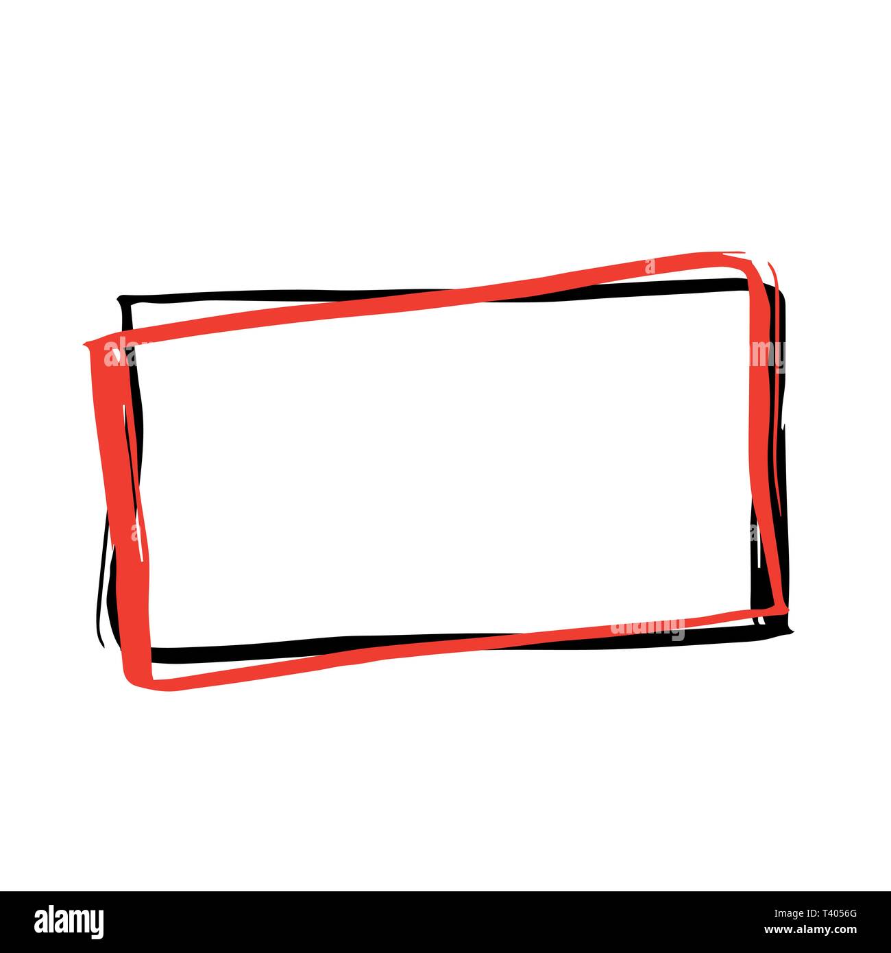 Rough Hand Drawn Square Black and Red Isolated Frame. Paintbrush Border ...