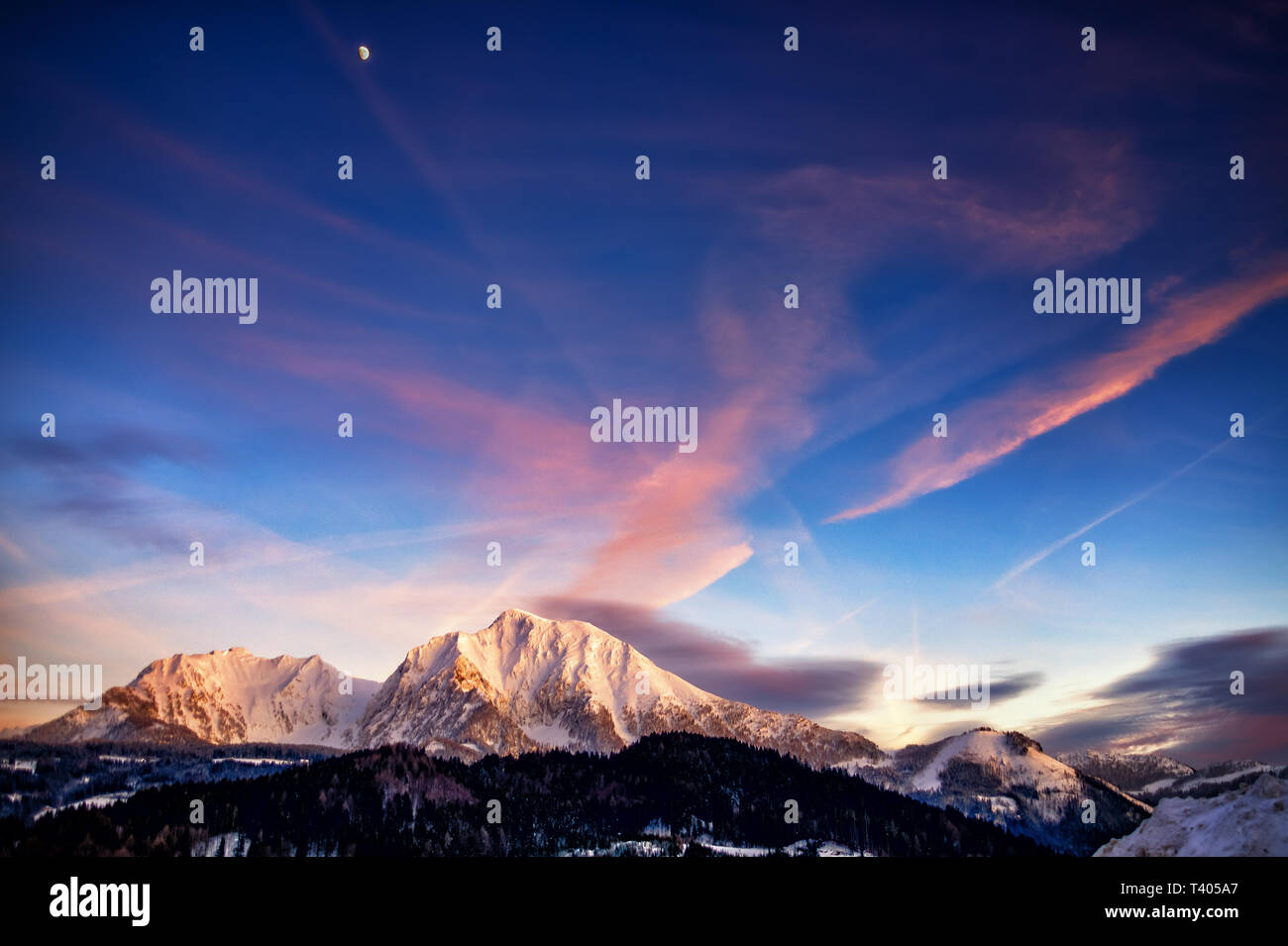 Silhouette of mountains in evening glow hi-res stock photography and ...
