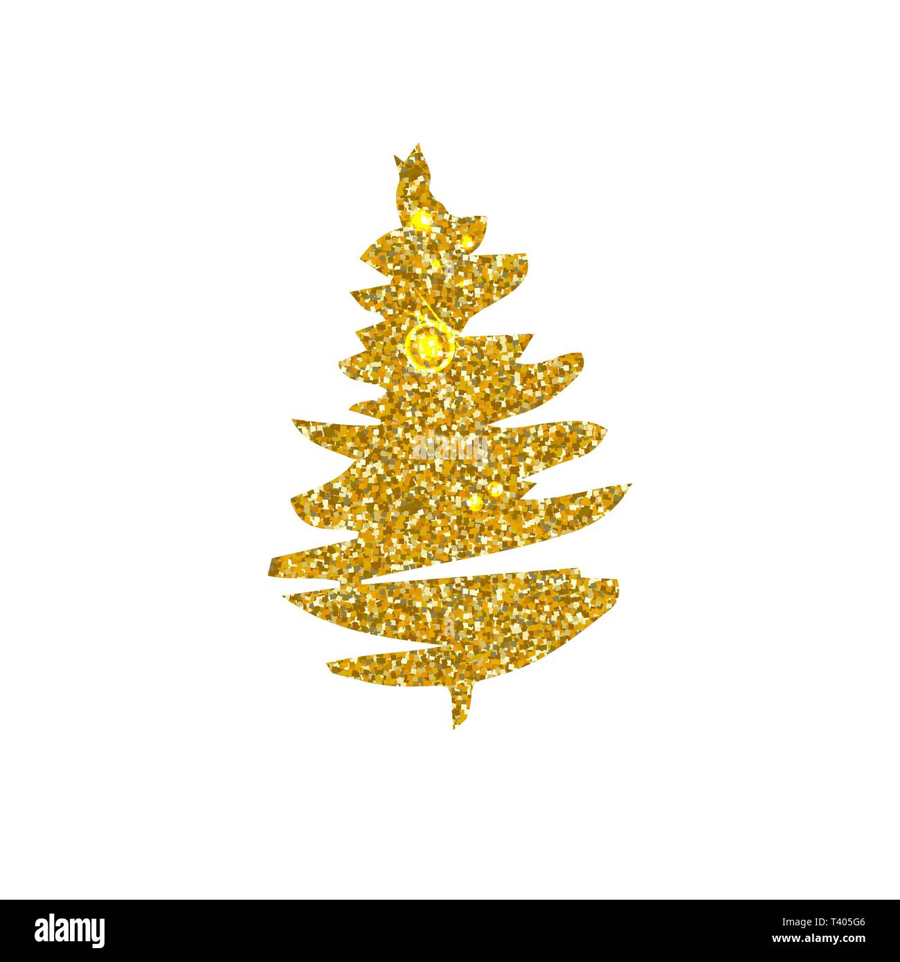 Christmas tree golden glitter vector silhouette. Glowing dust and ...
