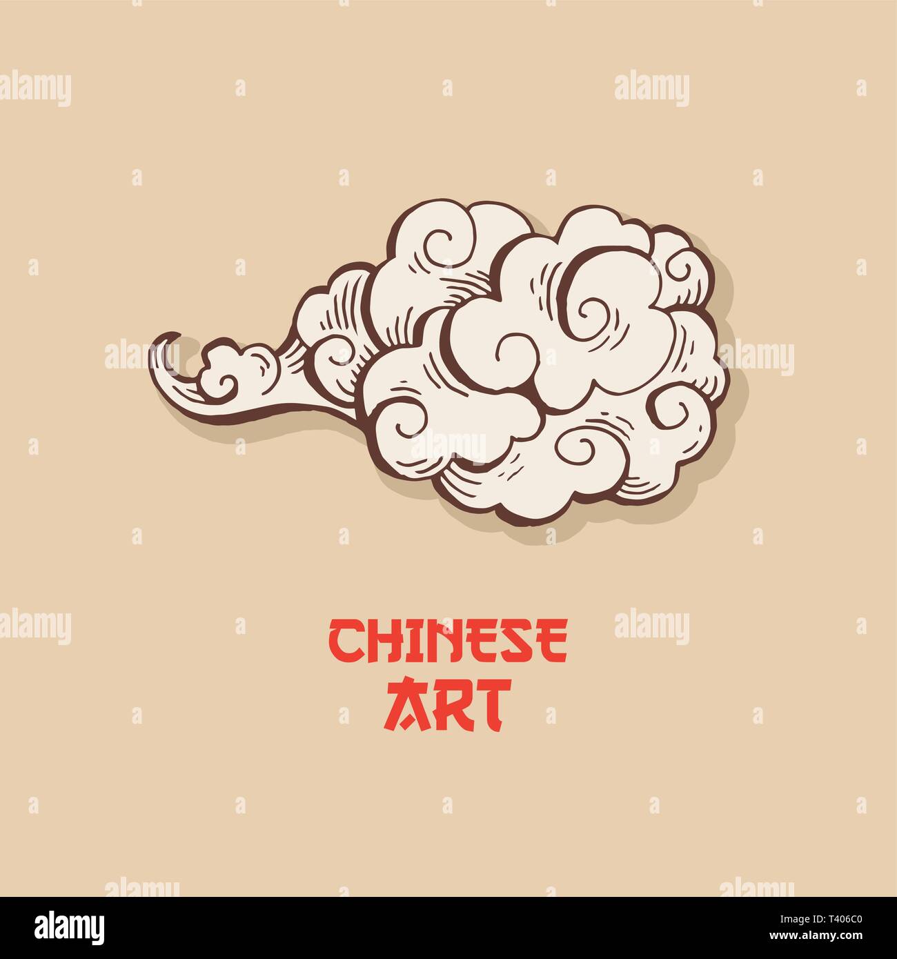 Golden Chinese Clouds hand drawn vector illustration. Overcloud Outline ...