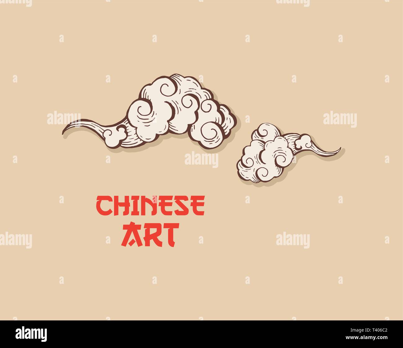 Golden Chinese Clouds hand drawn vector illustration. Overcloud Outline ...