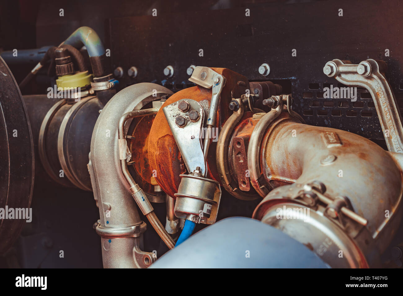 Close-up shot of car engine hoses and tubes Stock Photo - Alamy