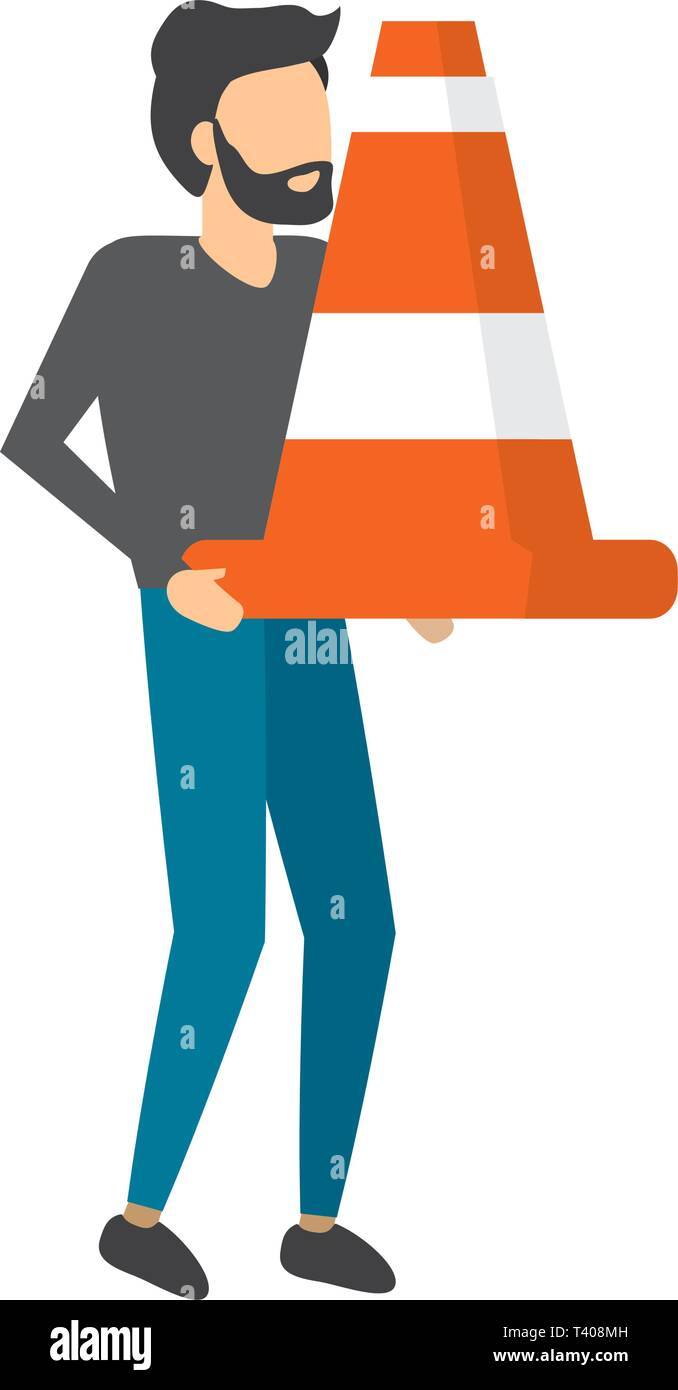 man holding traffic cone Stock Vector Image & Art - Alamy