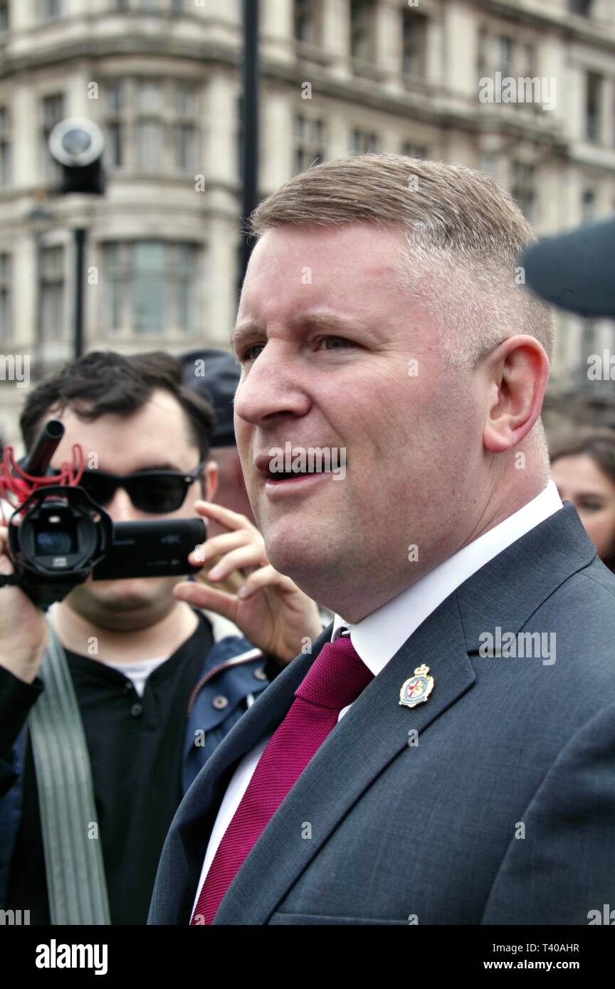 LONDON, UNITED KINGDOM. 12th April 2019, Paul Golding confronts members ...