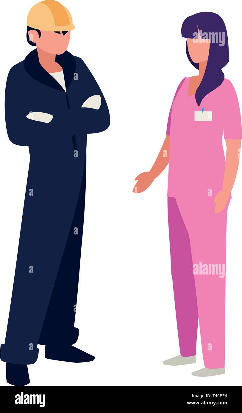 couple of professional workers characters vector illustration design ...