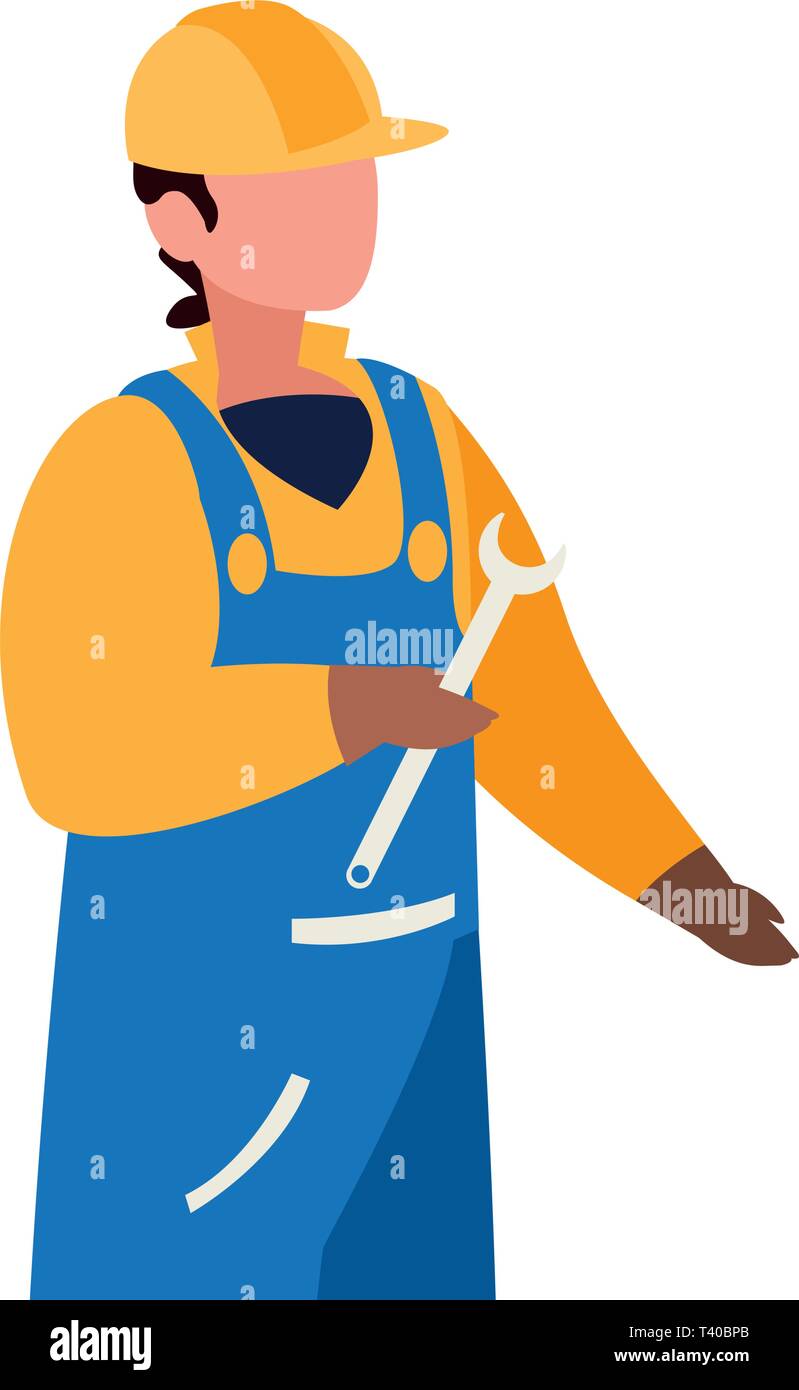 builder construction worker with wrench character vector illustration ...
