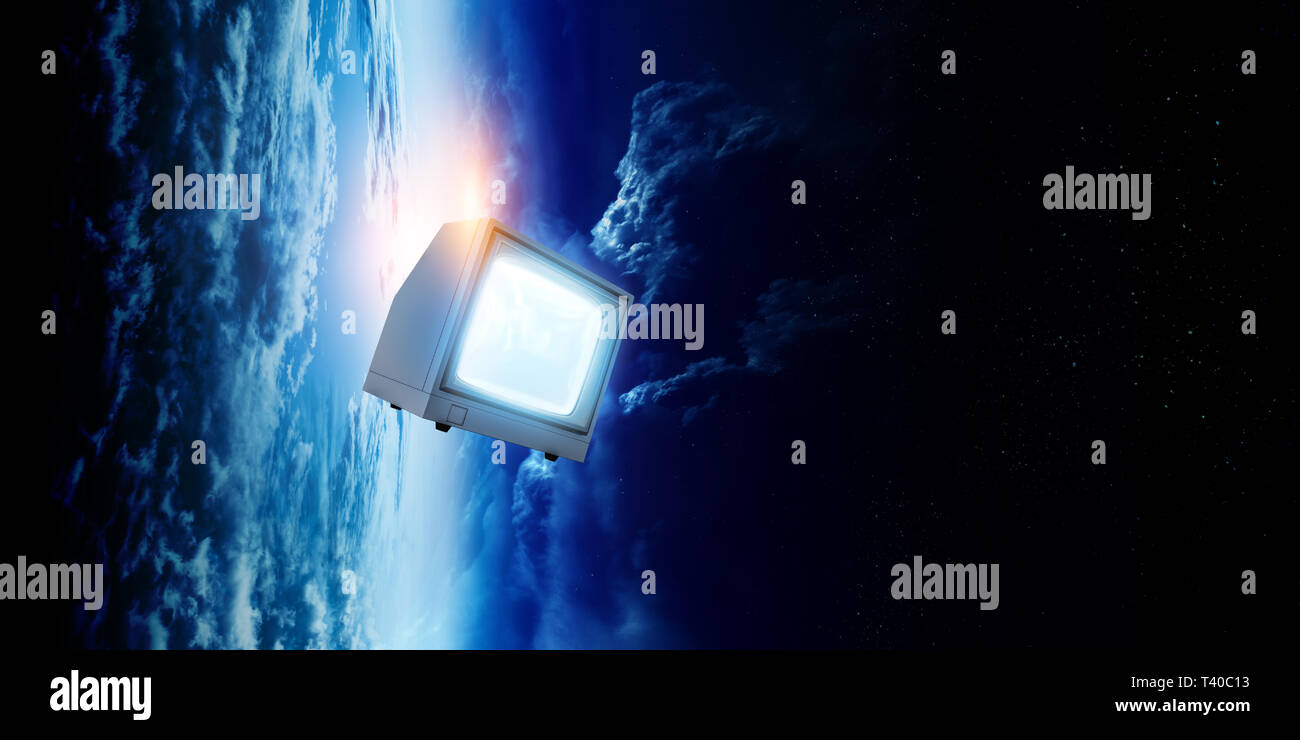 Retro TV flying in space Stock Photo - Alamy