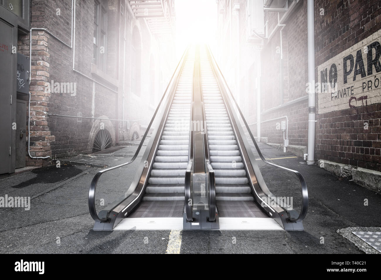 Modern double escalator in a city Stock Photo - Alamy
