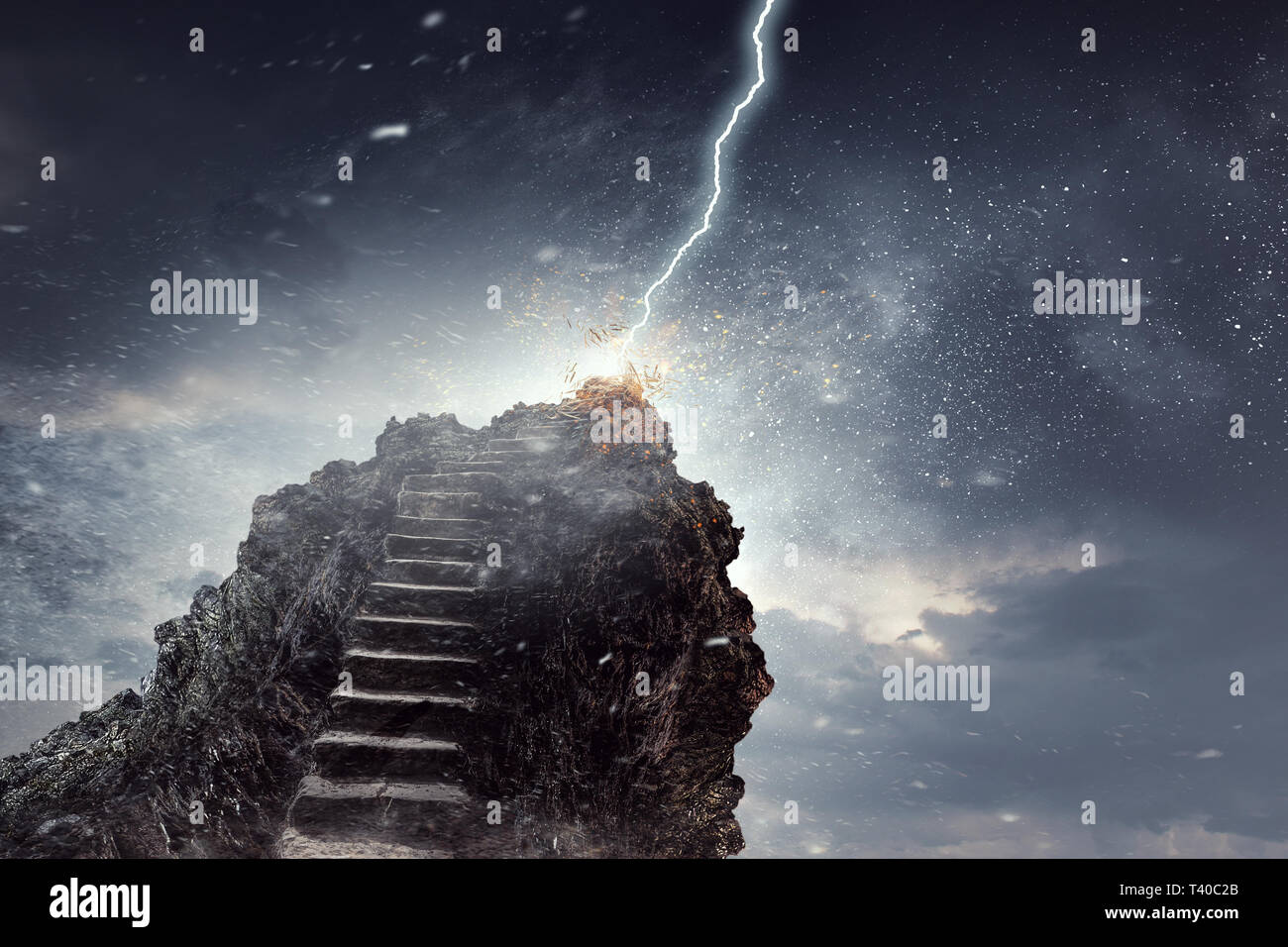 Outdoor natural stone ladder to dark sky Stock Photo - Alamy