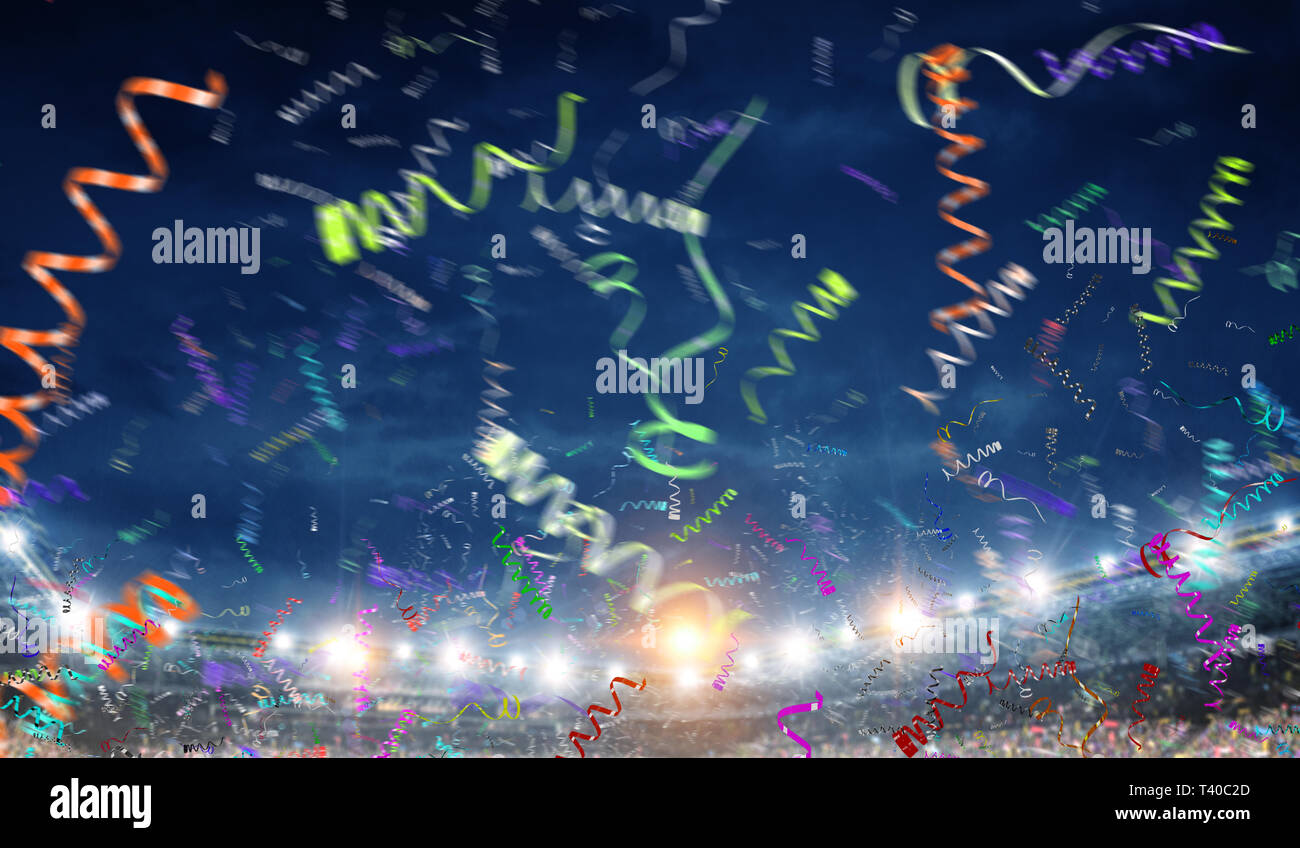 Football stadium background with flying paper streams Stock Photo - Alamy