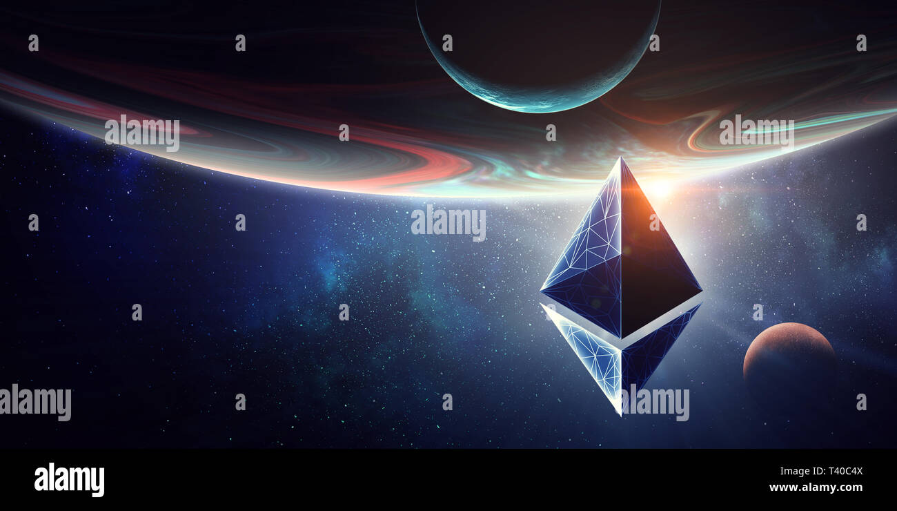 Ethereum massive 3d sign with space and planets Stock Photo - Alamy