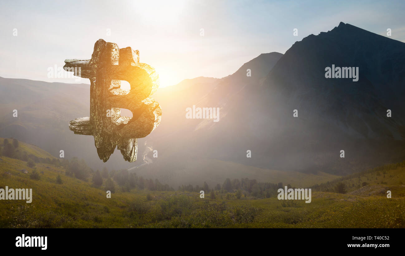 Bitcoin symbol on landscape background Stock Photo - Alamy