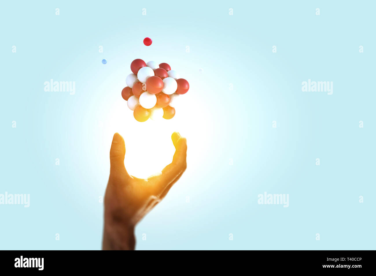 Man s hand and cubes levitating above. Mixed media Stock Photo - Alamy