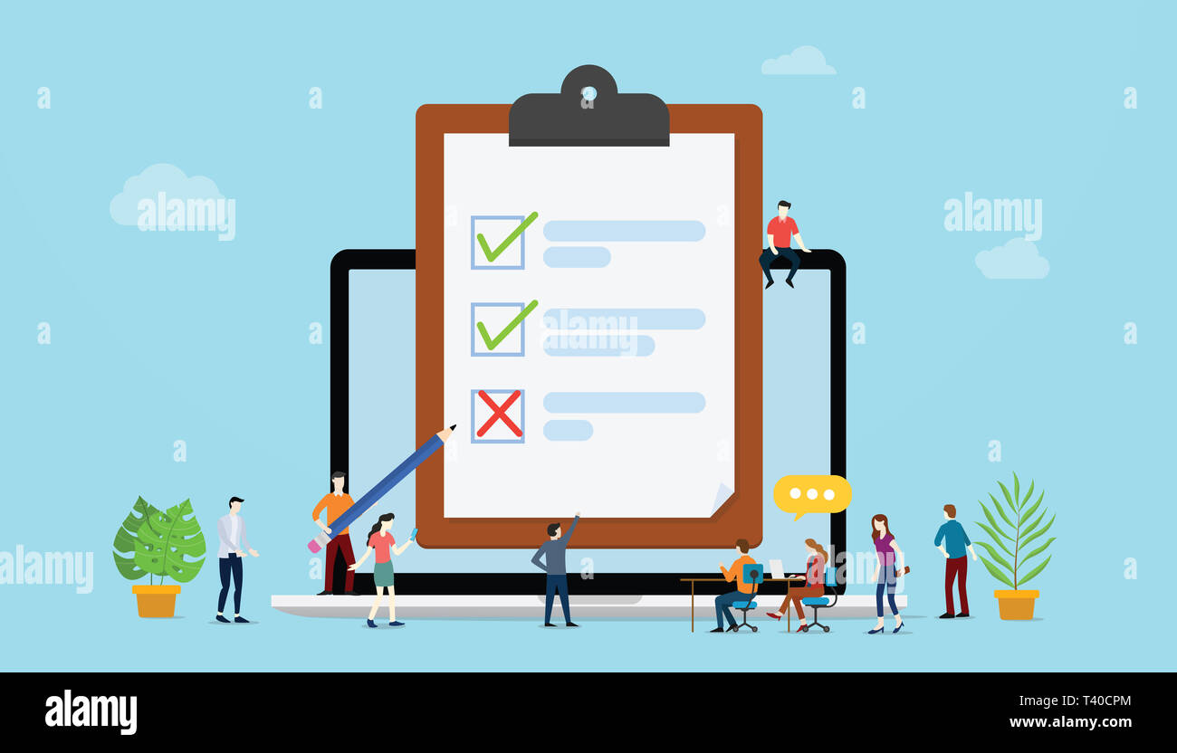 online survey concept with people and checklist surveys on paper ...