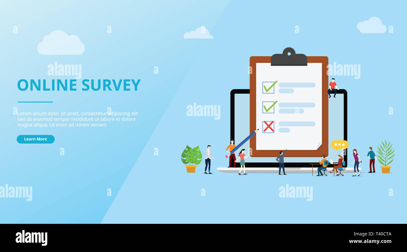 online survey concept with people and checklist surveys for website ...